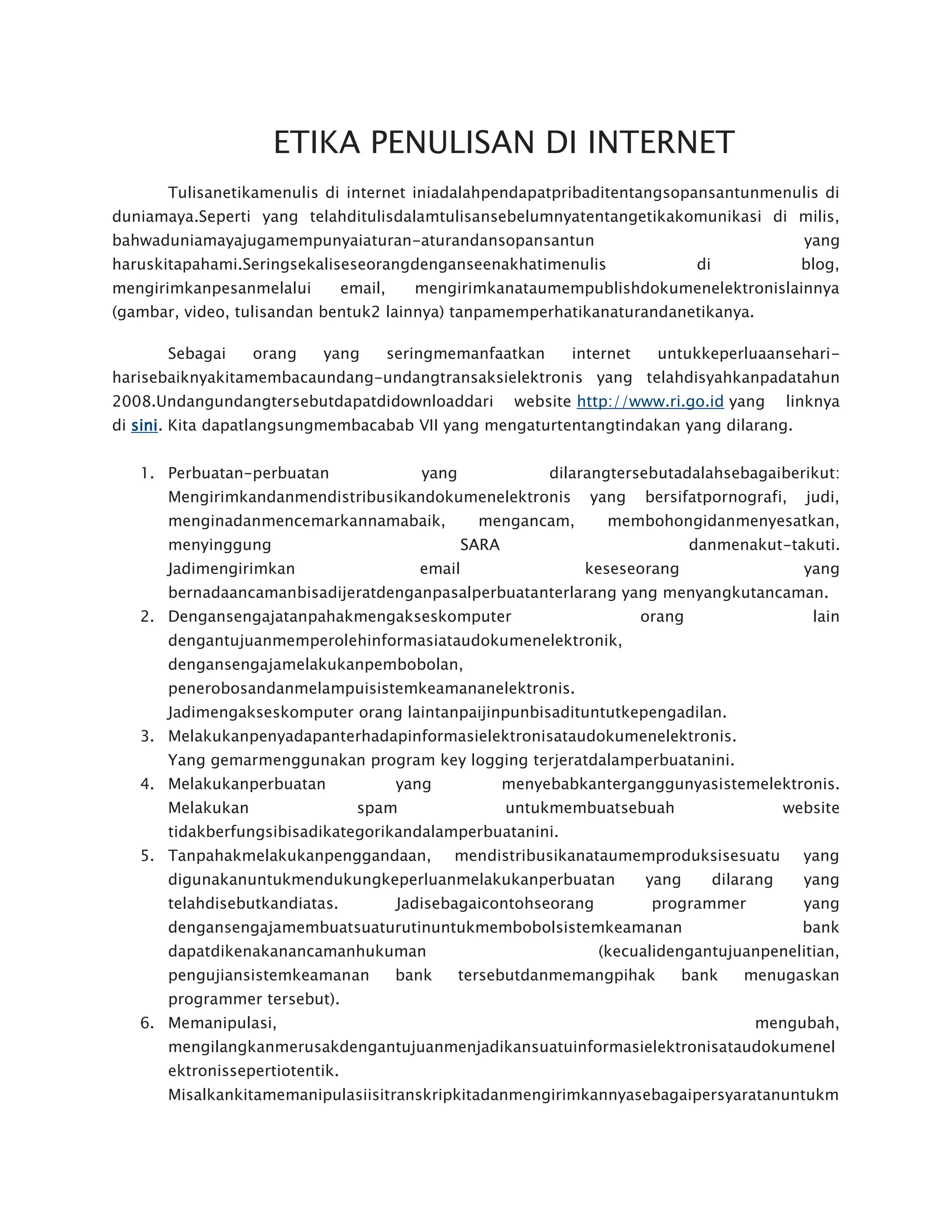 Etika penulisan di internet | DOCX