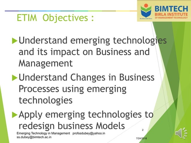 Introduction to Emerging Technology in Management by Prof. SS Dubey | PPT