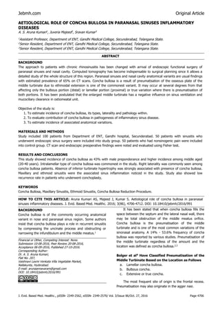 Etiological role of concha bullosa in paranasal sinuses inflammatory ...