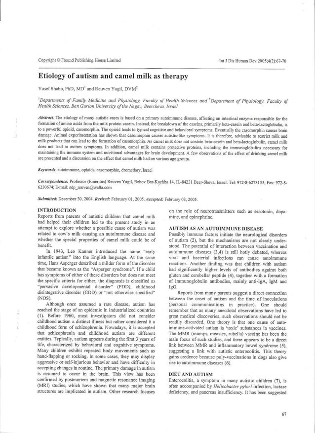 Etiology of autism and camel milk as therapyyagil | PDF