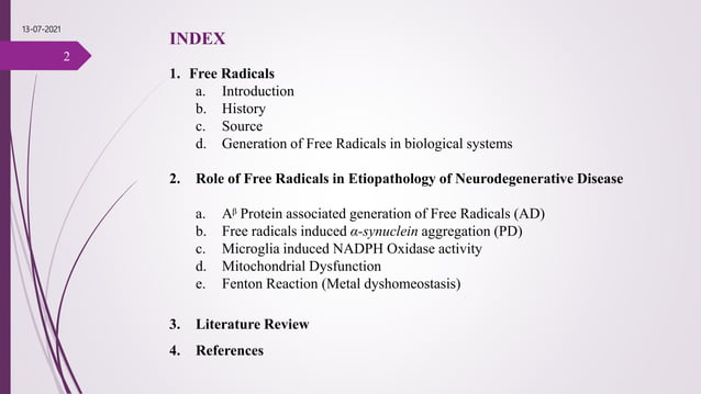 Role of Free Radicals in Etiopathology of Neurodegenerative Disorders ...
