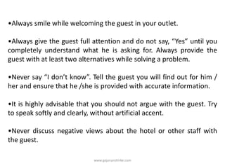 Etiquette and manners of a true hoteliar | PPSX