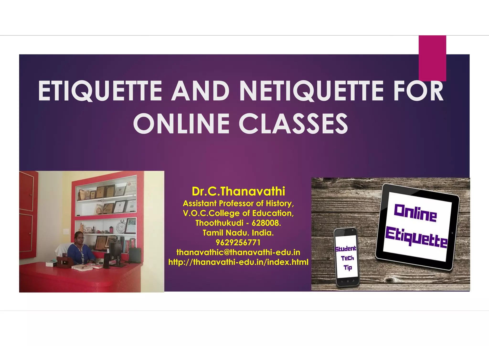 Etiquette and netiquette for online classes/dr.c.thanavathi | PDF