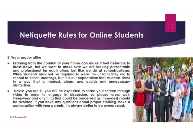 Etiquette and netiquette for online classes/dr.c.thanavathi