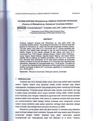 POTENSI EKSTRAK Rhizophora sp. SEBAGAI INHIBITOR TIROSINASE (Potency of ...