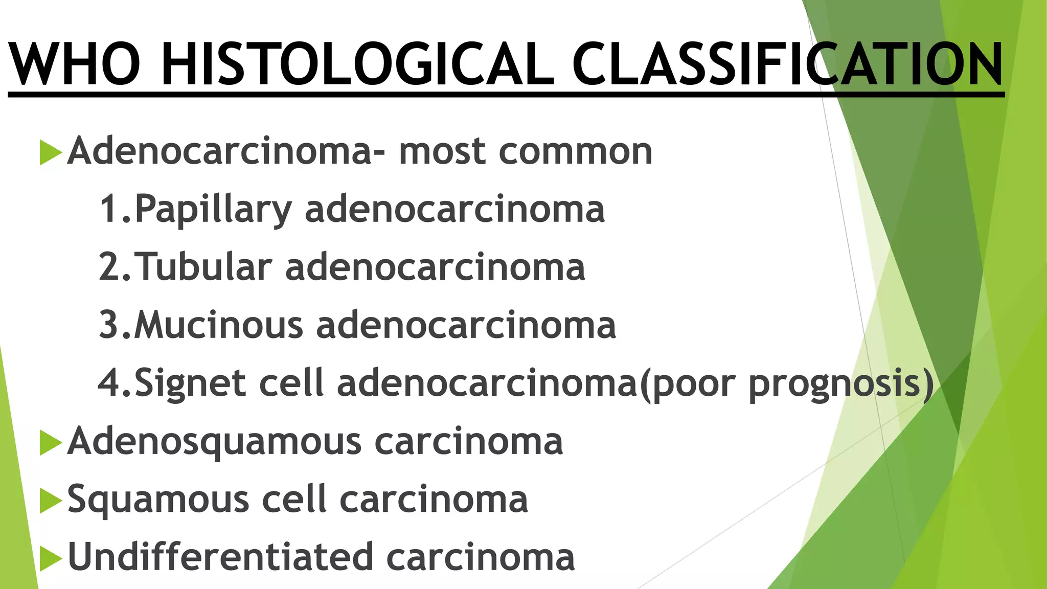 CARCINOMA STOMACH AETIOLOGY,CLASSIFICATION & CLINICAL FEATURES BY JOSE ...