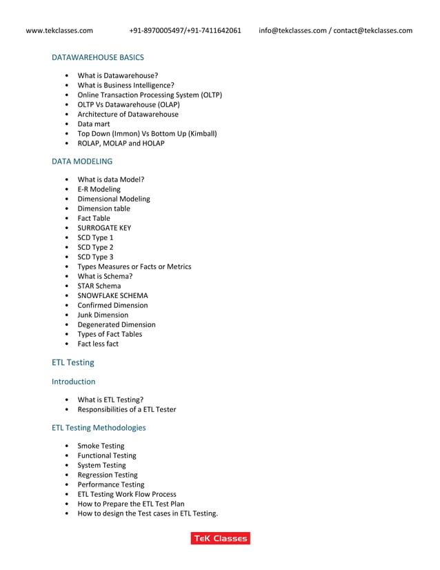 Etl Testing Training Etl Testing Training In Bangalore Pdf