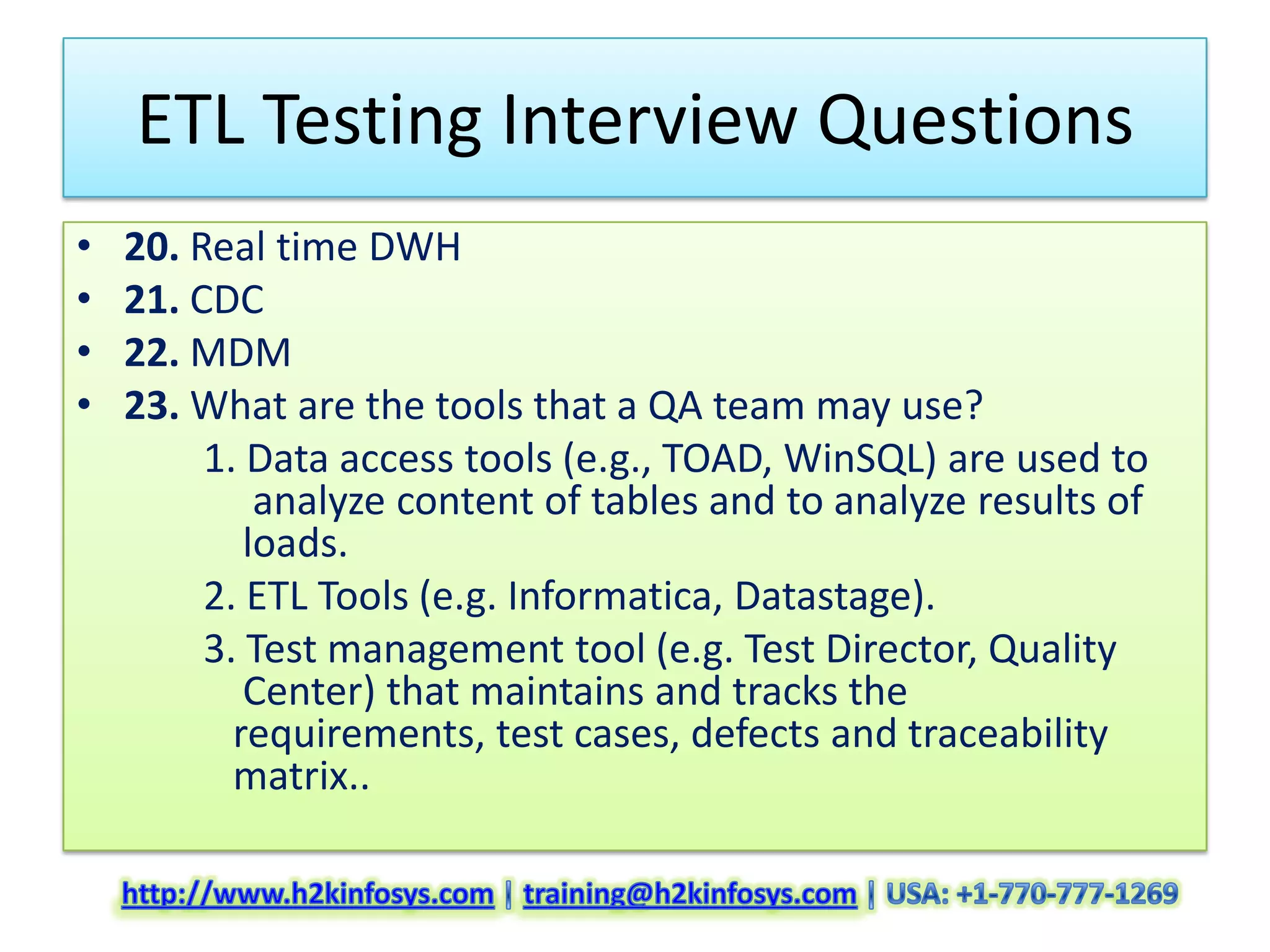 ETL Testing Interview Questions and Answers | PPTX | Databases ...