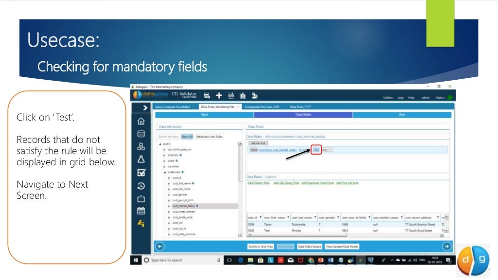 ETL Validator Usecase - Check for Mandatory Fields