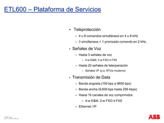 ETL600_1 es un equipo para transmisión de voz, datos y teleprotección ...