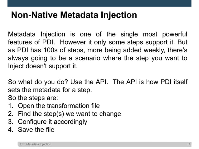 ETL Metadata Injection with Pentaho Data Integration | PPTX | Computing | Technology & Computing