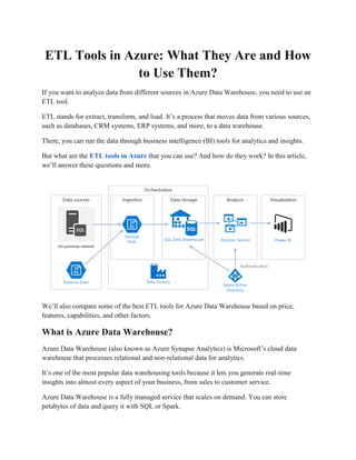 ETL Tools in Azure: What They Are and How to Use Them? | PDF