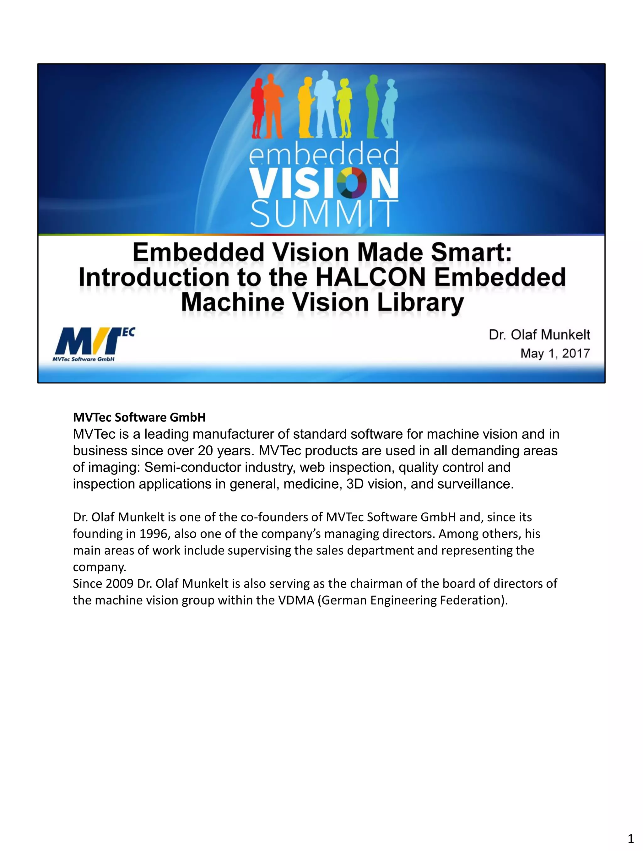 "Embedded Vision Made Smart: Introduction to the HALCON Embedded ...
