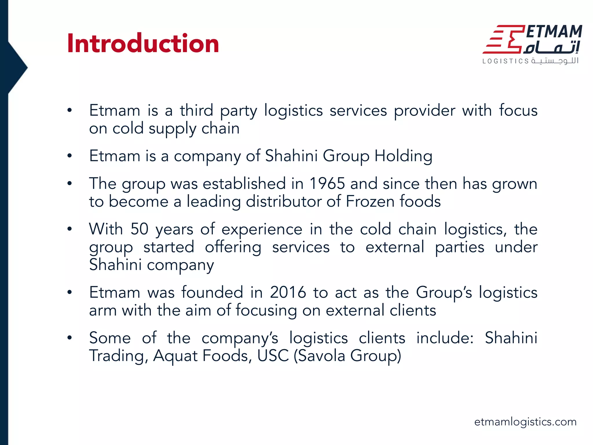 Etmam logistics & Riyadh Warehouse Presentation | PPT