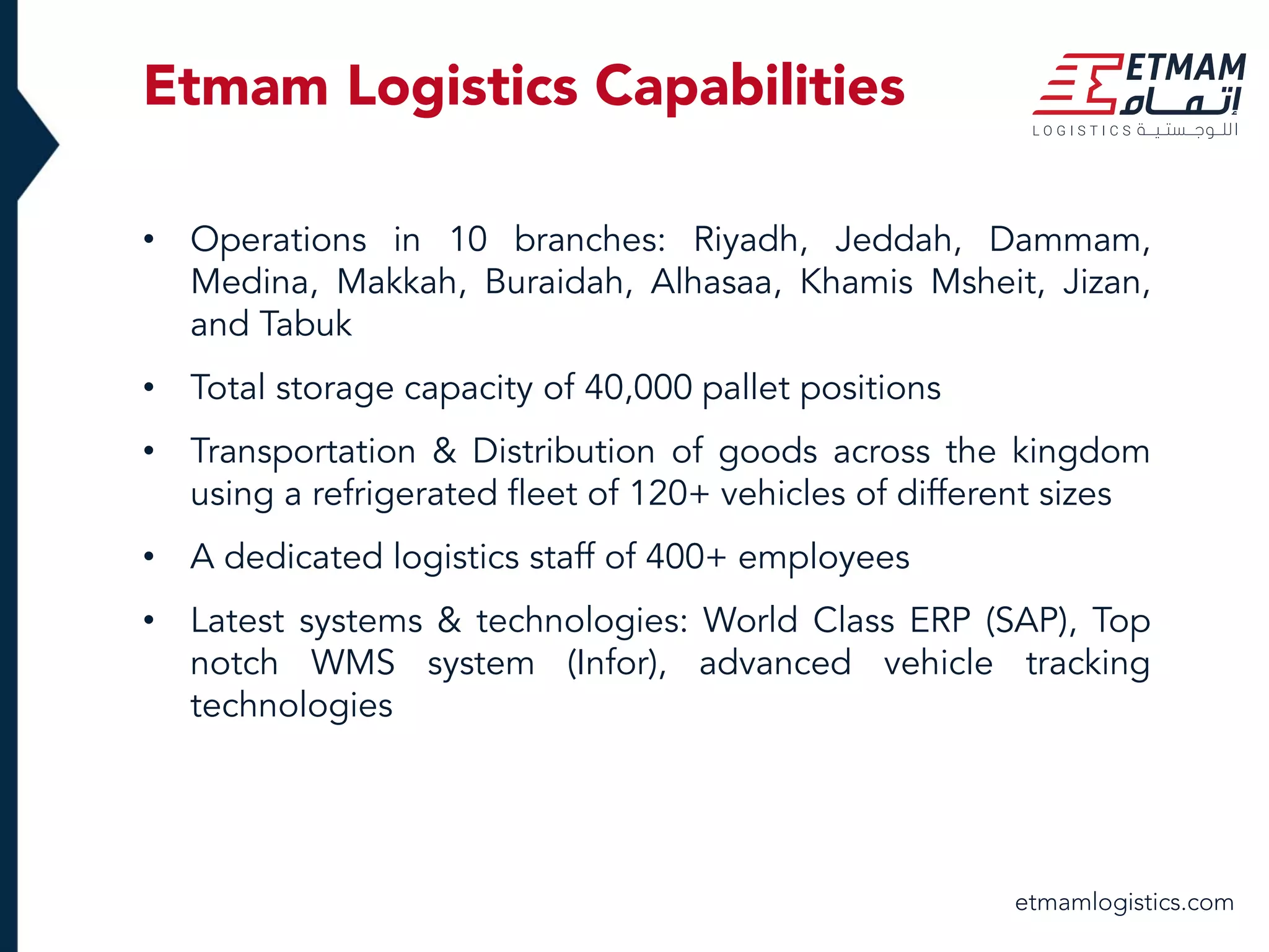 Etmam logistics & Riyadh Warehouse Presentation | PDF
