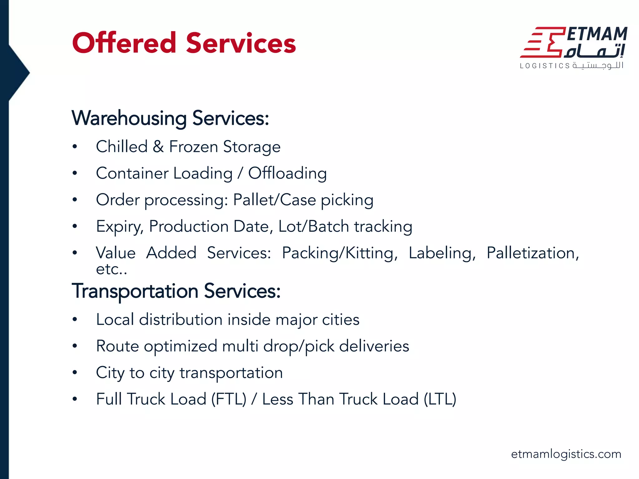 Etmam logistics & Riyadh Warehouse Presentation | PDF
