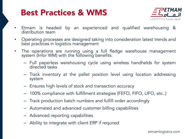 Etmam logistics & Riyadh Warehouse Presentation | PPT