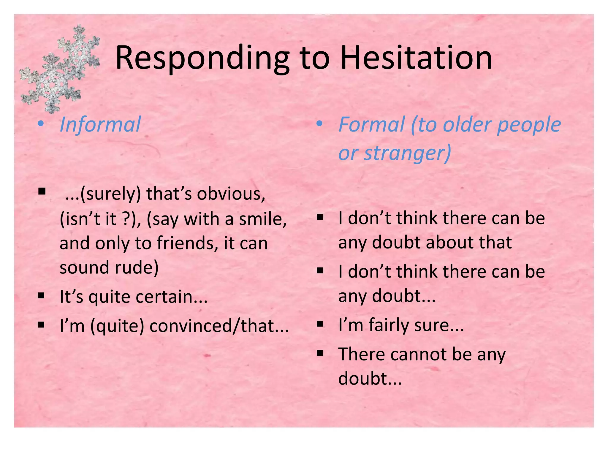 Teaching Speaking " Responding Hesitation " | PPTX