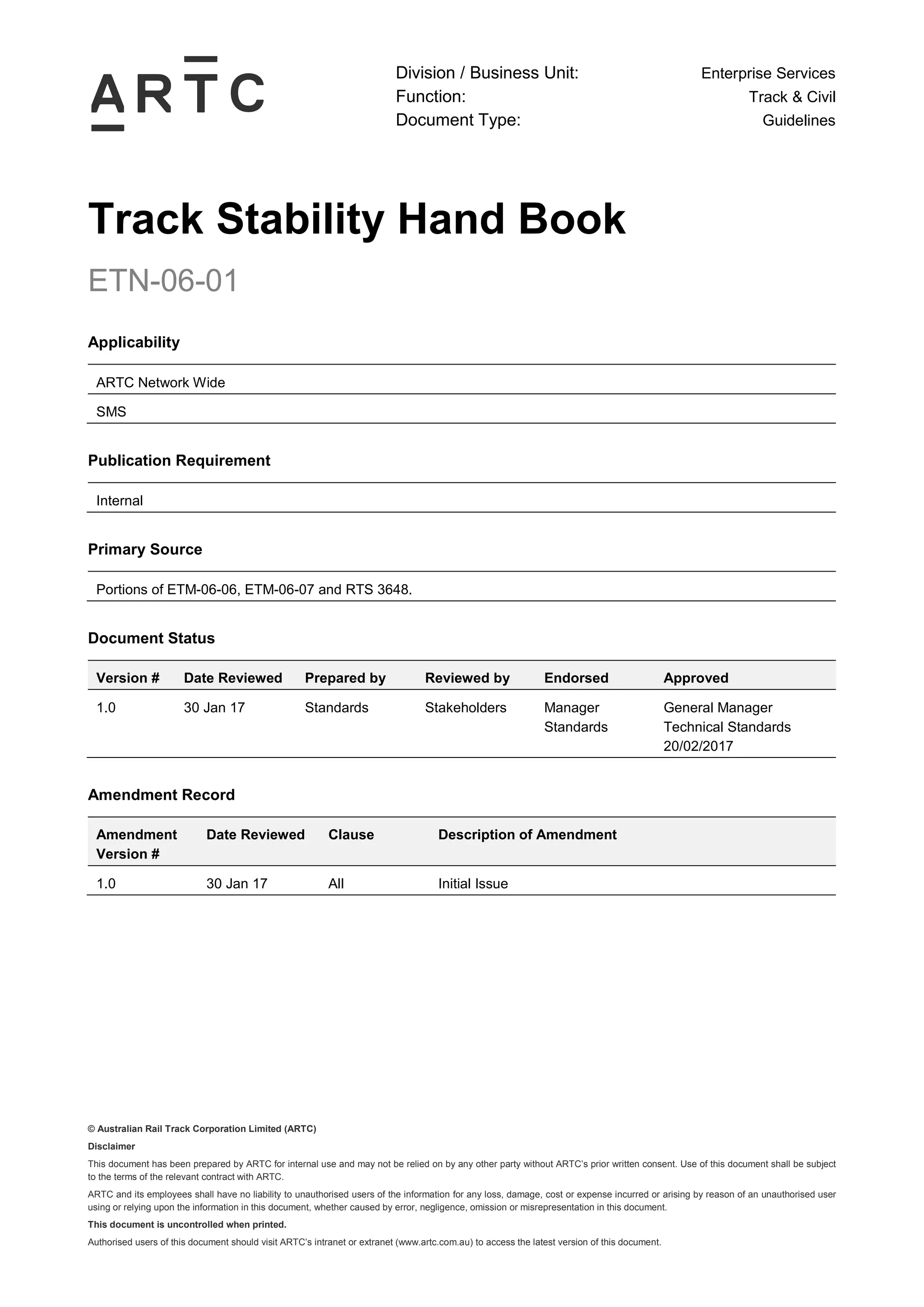 Etn 06-01- track stability hand book | PDF