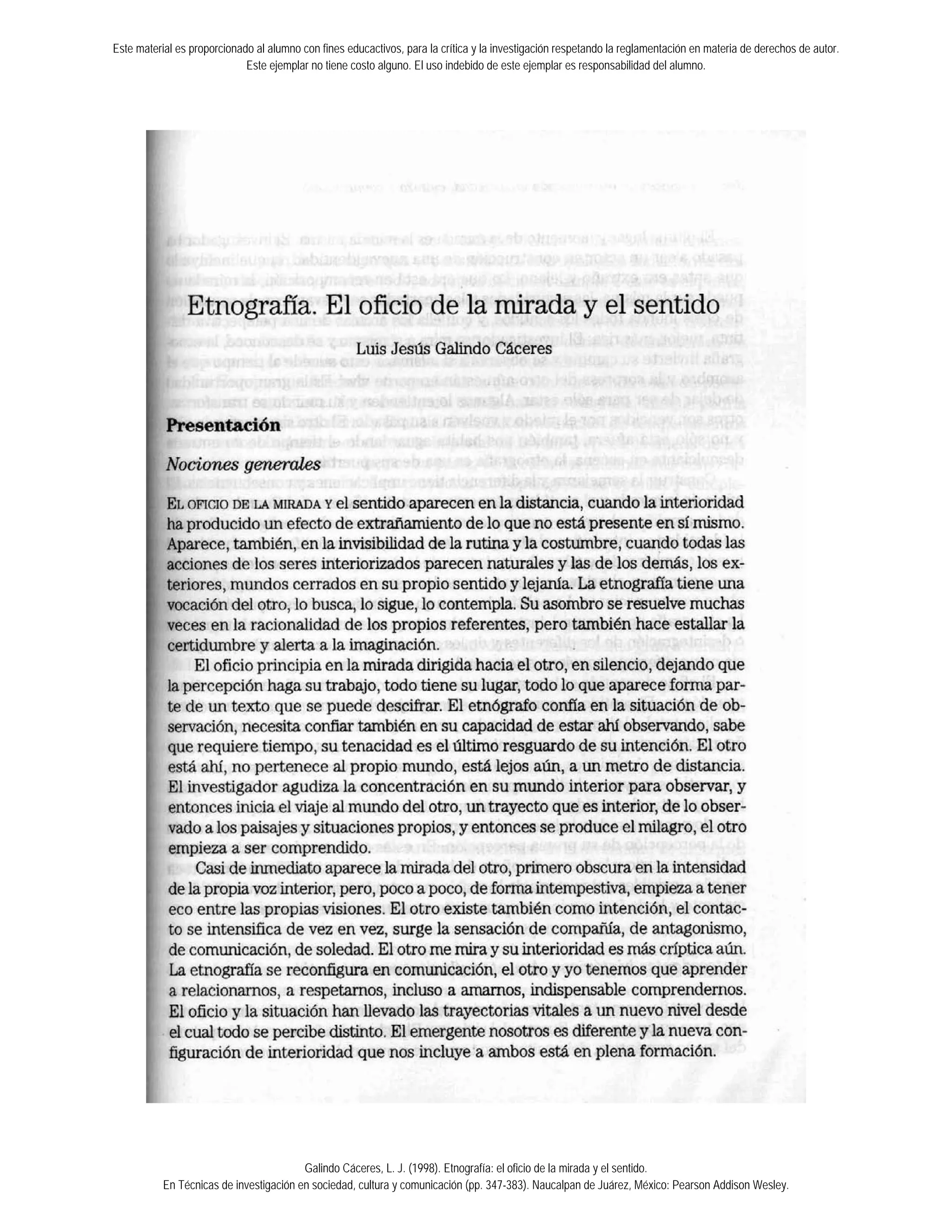 Etnografia el oficio de la mirada y el sentido jesus galindo | PDF