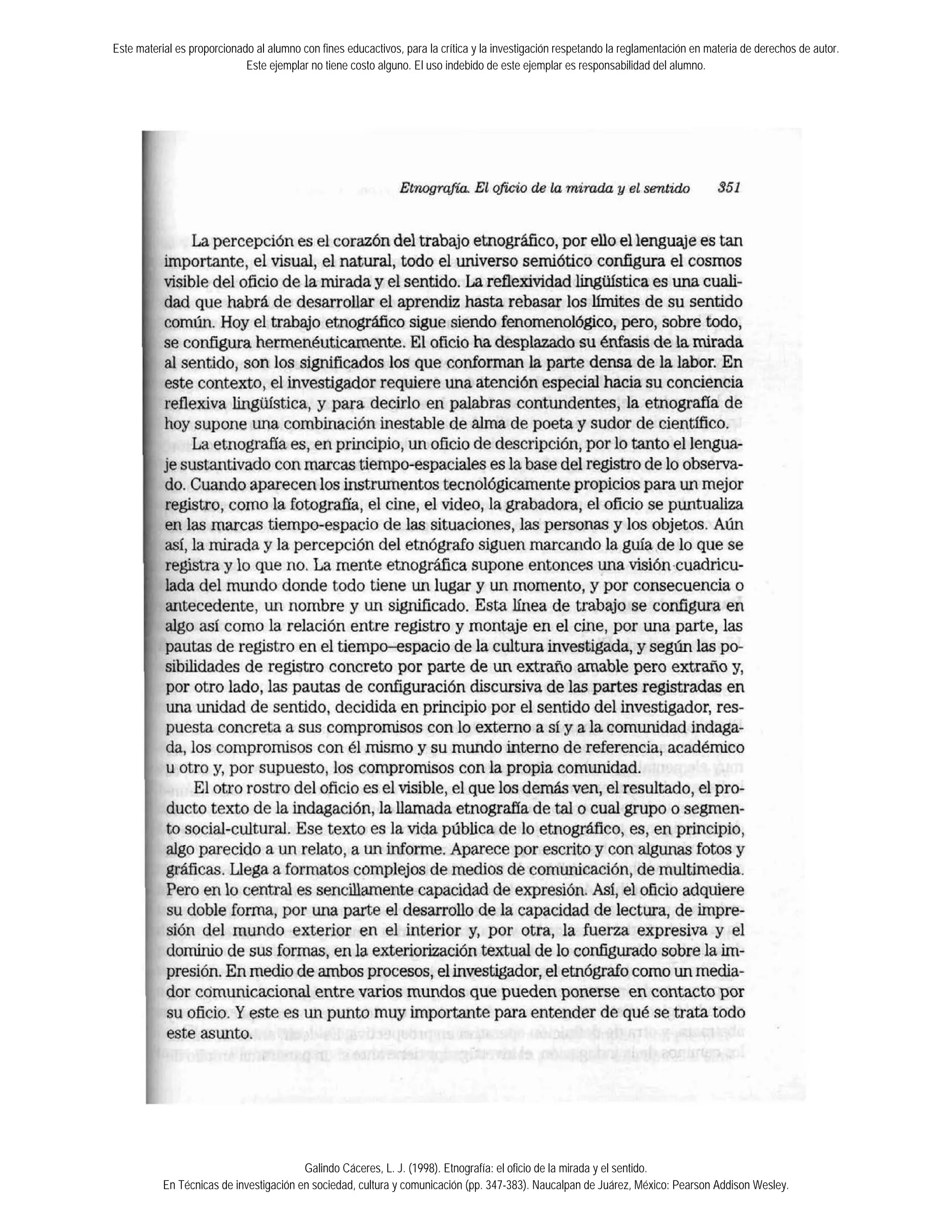 Etnografia el oficio de la mirada y el sentido jesus galindo | PDF
