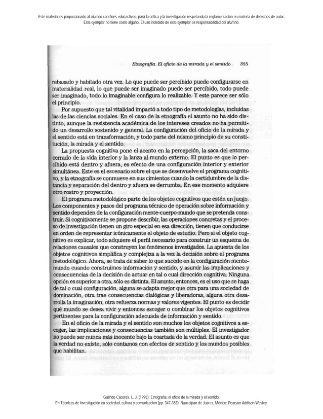Etnografia el oficio de la mirada y el sentido jesus galindo | PDF