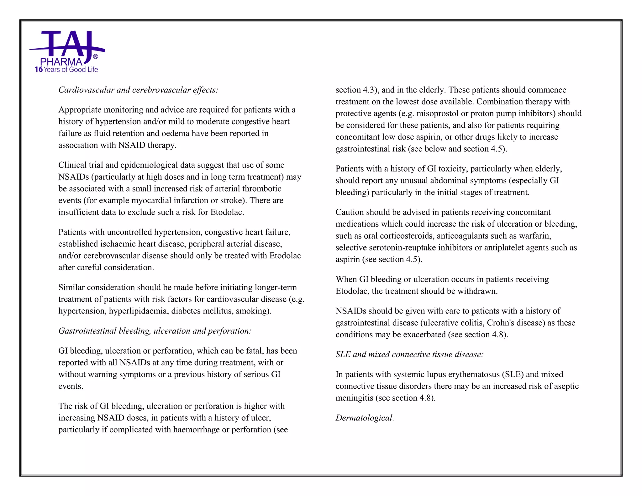 Etodolac Capsules Taj Pharma SmPC | PDF