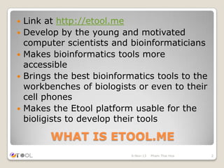 Etool.Me Platform for Biologists | PPTX