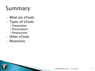 E tools for Educators | PPT