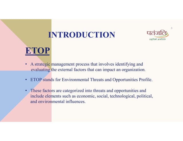 ETOP Analysis of Patanjali this study is for acknowledgement of our ...