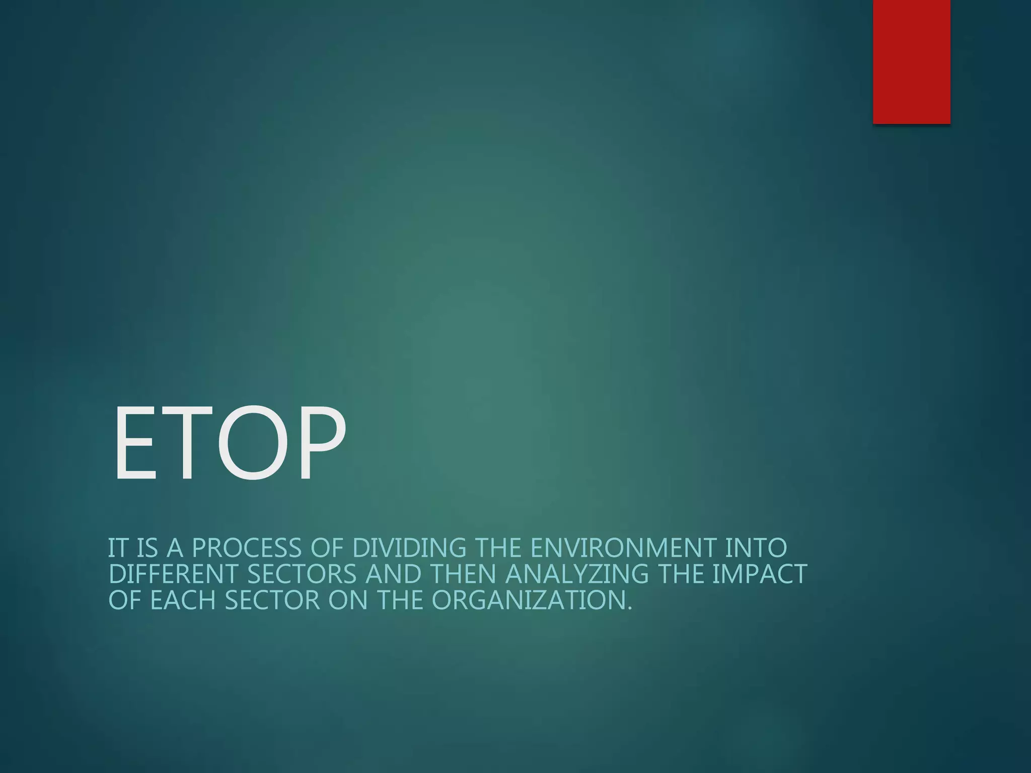 Etop analysis(ENVIRONMENT THREAT AND OPPORTUNITY PROFILE (ETOP) | PPTX