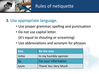 2.5 Netiquette | PPTX | Internet for Beginners | Internet
