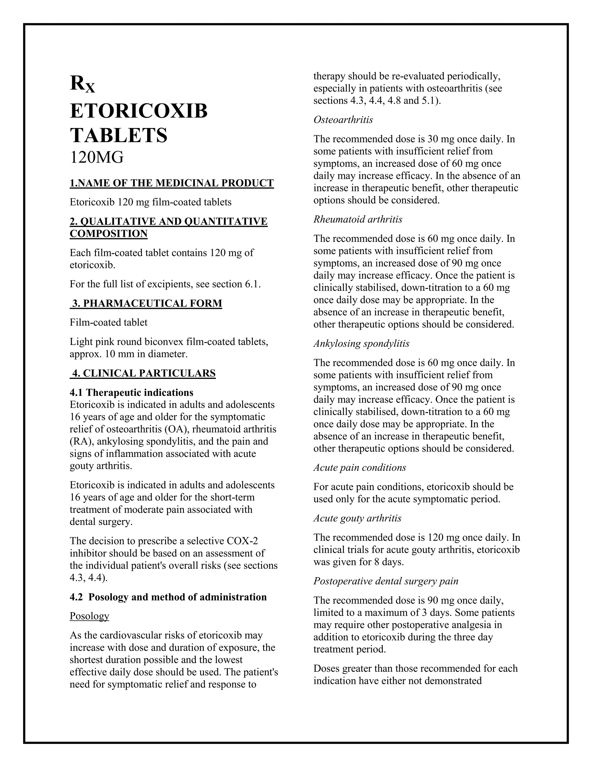 Etoricoxib 120 mg film coated tablets smpc- taj pharmaceuticals | PDF
