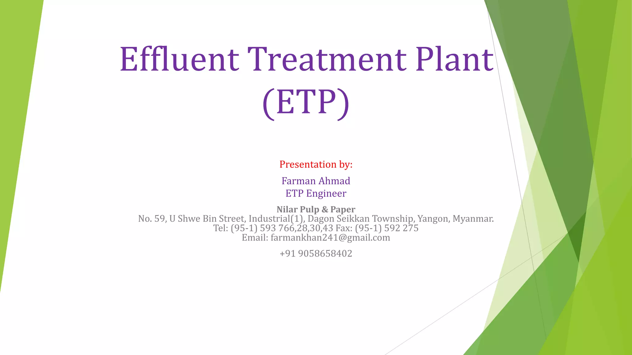 Effluent Treatment Plant (ETP) | PPTX | Indoor Environmental Quality ...
