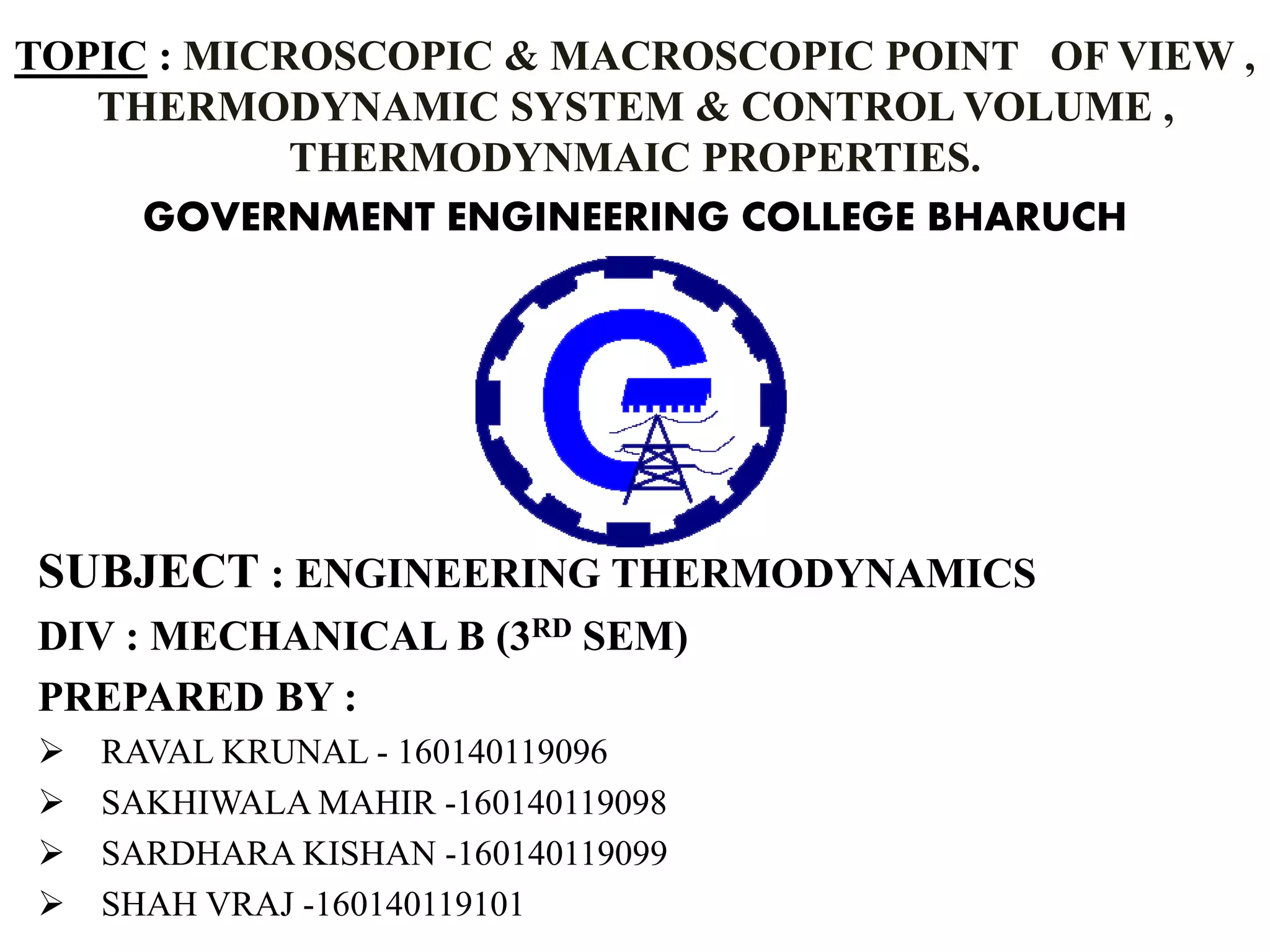 MICROSCOPIC & MACROSCOPIC POINT OF VIEW , THERMODYNAMIC SYSTEM ...