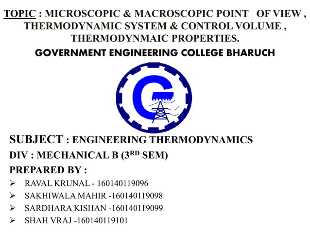 MICROSCOPIC & MACROSCOPIC POINT OF VIEW , THERMODYNAMIC SYSTEM & CONTROL VOLUME , THERMODYNMAIC ...