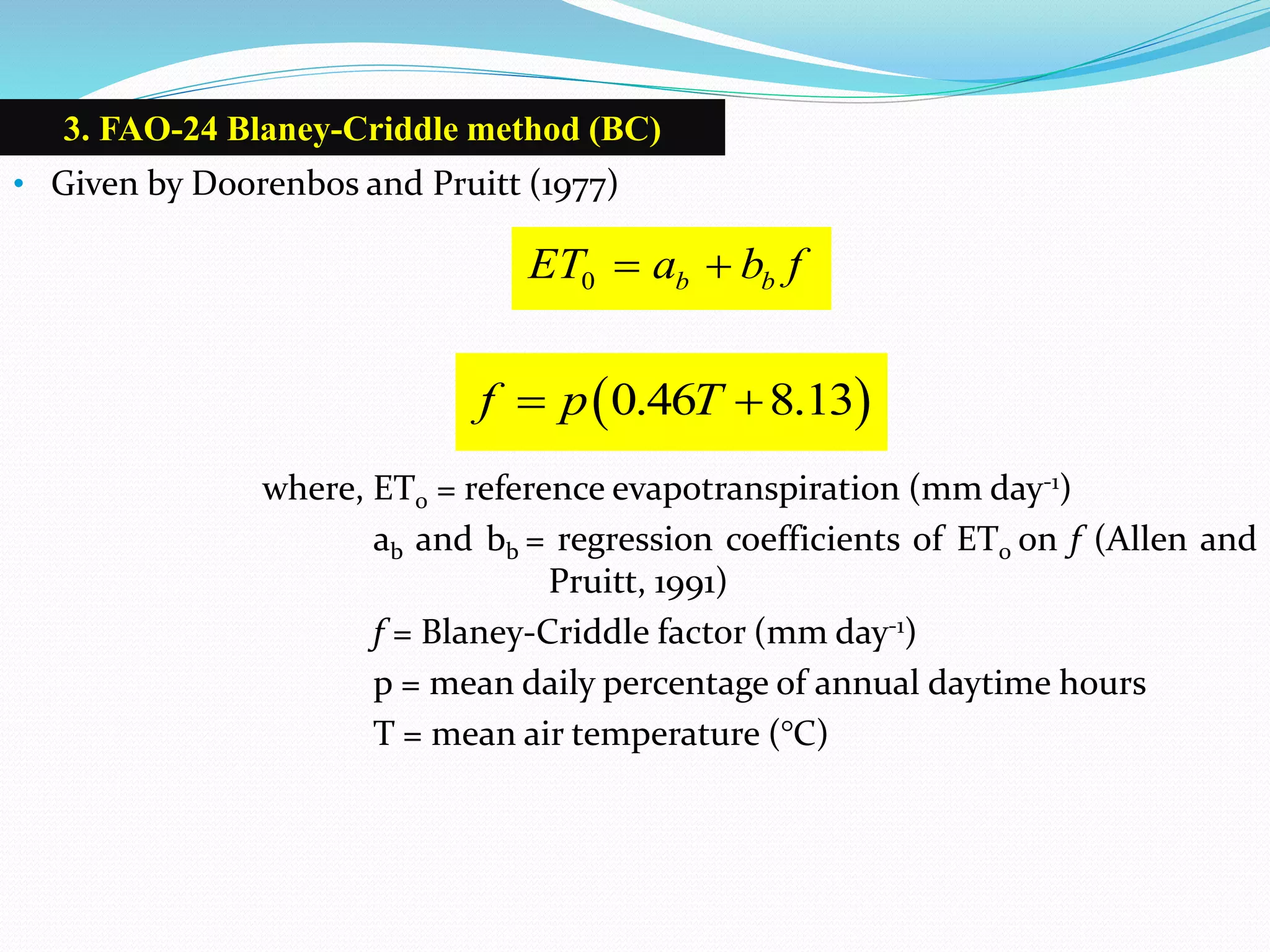 COMPARISON OF DIFFERENT METHODS OF ESTIMATING POTENTIAL EVAPOTRANSPIRATION | PPTX