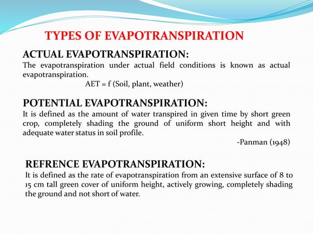 COMPARISON OF DIFFERENT METHODS OF ESTIMATING POTENTIAL EVAPOTRANSPIRATION | PPTX