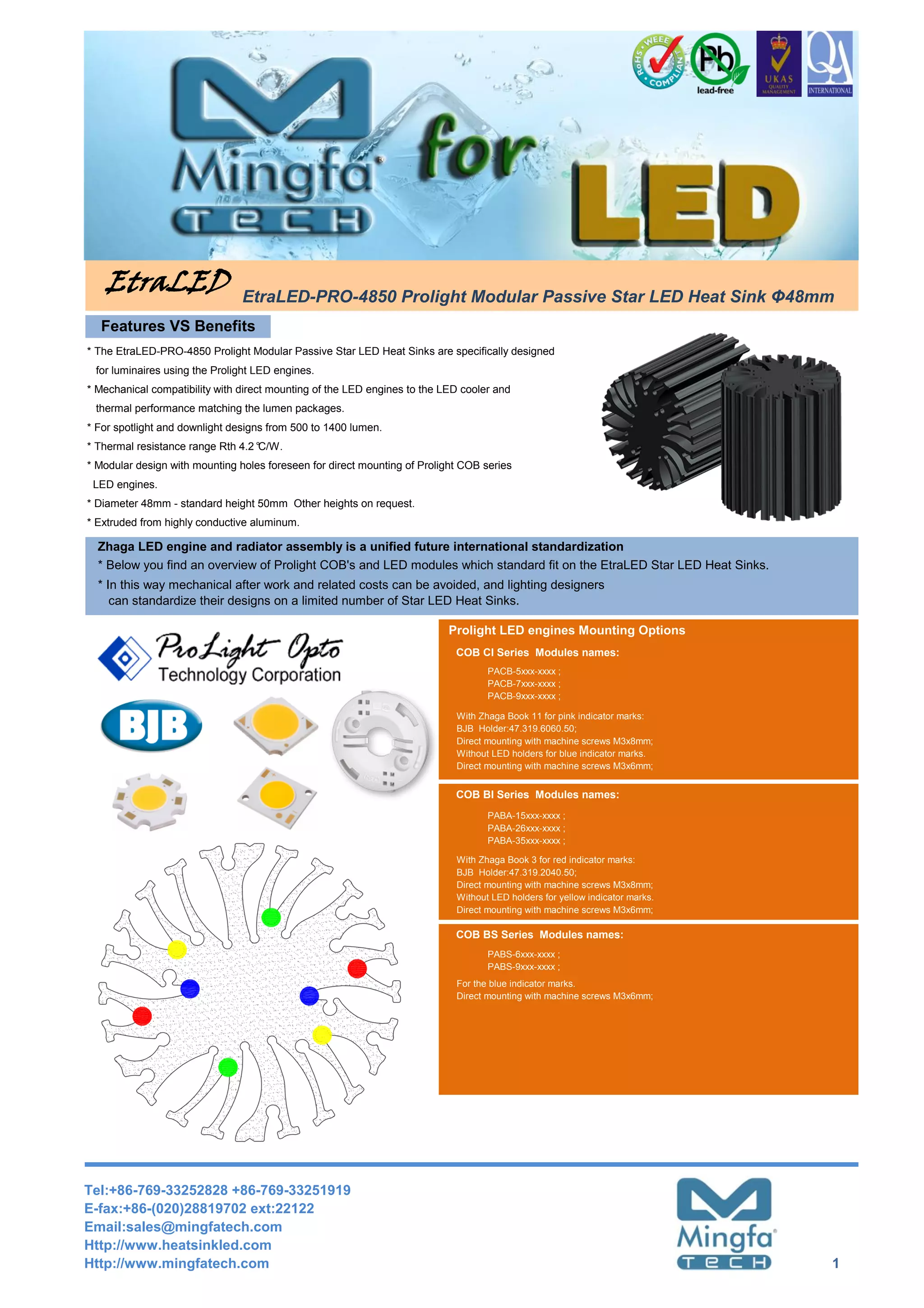 EtraLED PRO 4850 for Prolight Modular Passive LED Cooler Φ48mm | PDF
