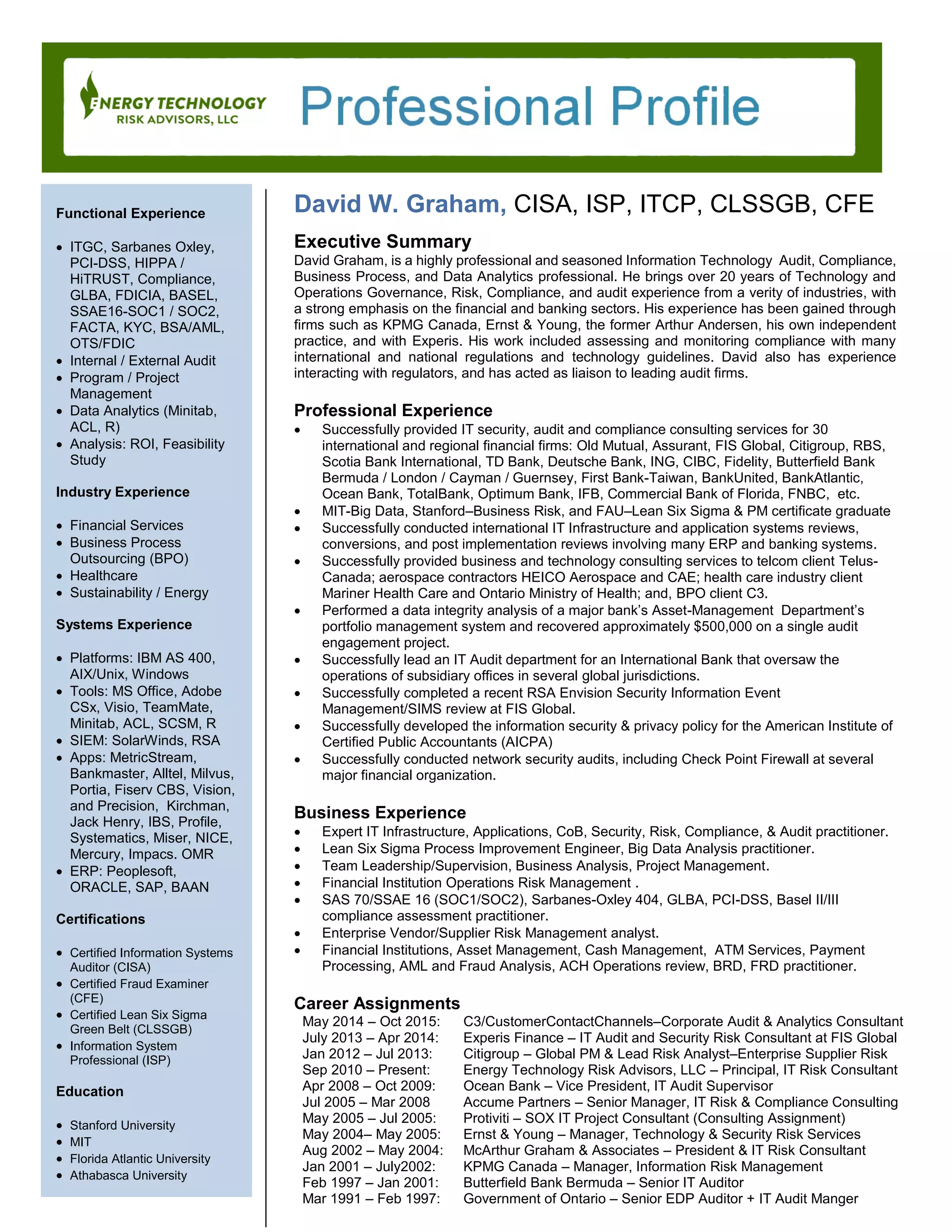 David W. Graham, CEO, Energy Technology Risk Advisors, LLC | PDF
