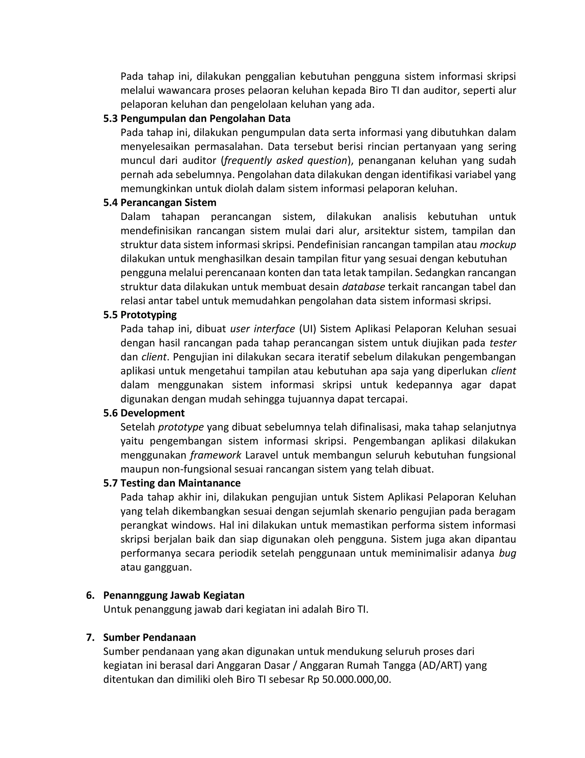 Kerangka Acuan Kerja (KAK) Sistem Aplikasi Pelaporan Keluhan | PDF