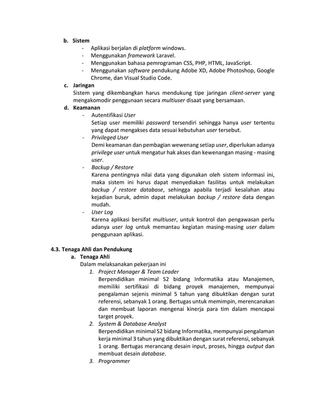 Kerangka Acuan Kerja (KAK) Sistem Aplikasi Pelaporan Keluhan | PDF