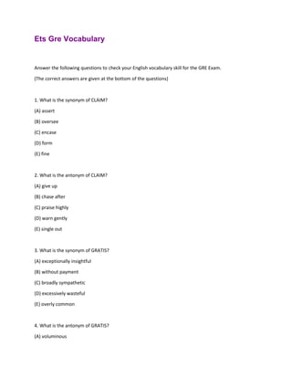 Ets Gre Vocabulary | PDF