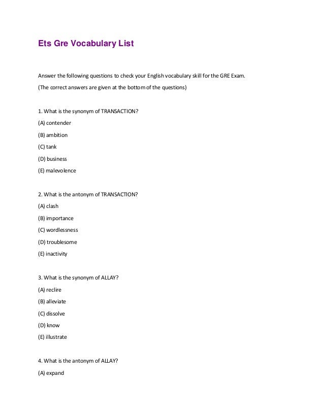Ets Gre Vocabulary List | PDF