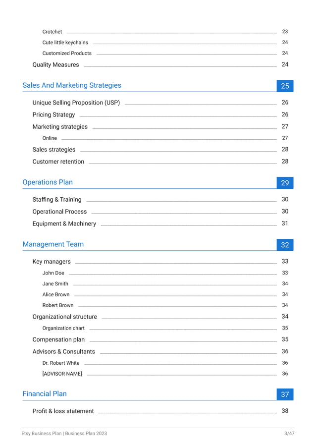 etsy business plan example | upmetrics . | PDF