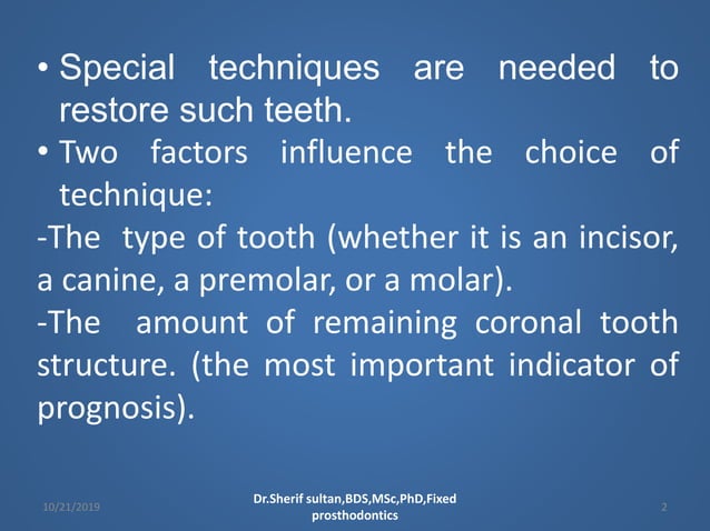 restoration of endodontically treated teeth cast post | PPTX | Dental ...