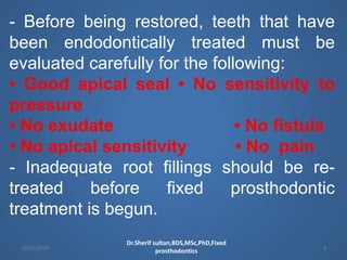 restoration of endodontically treated teeth cast post | PPTX