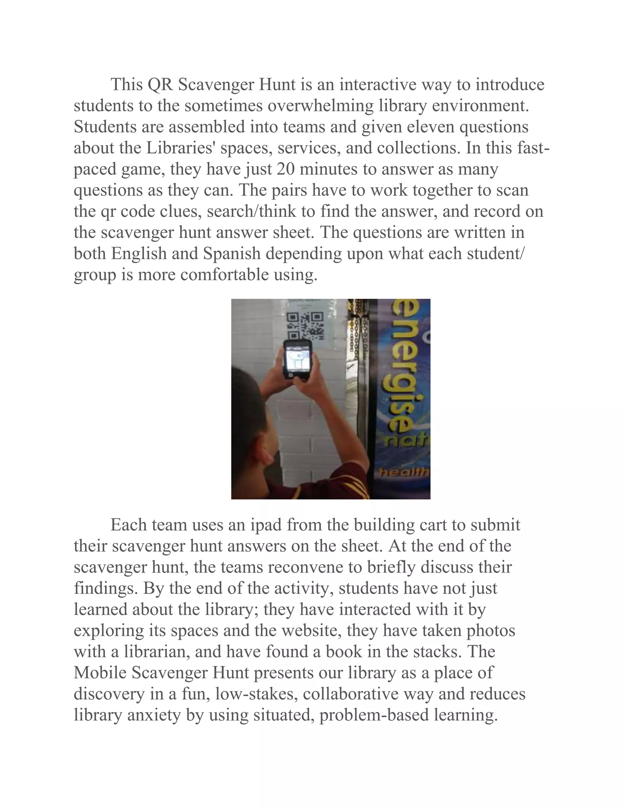 qr code scavenger hunt | PDF