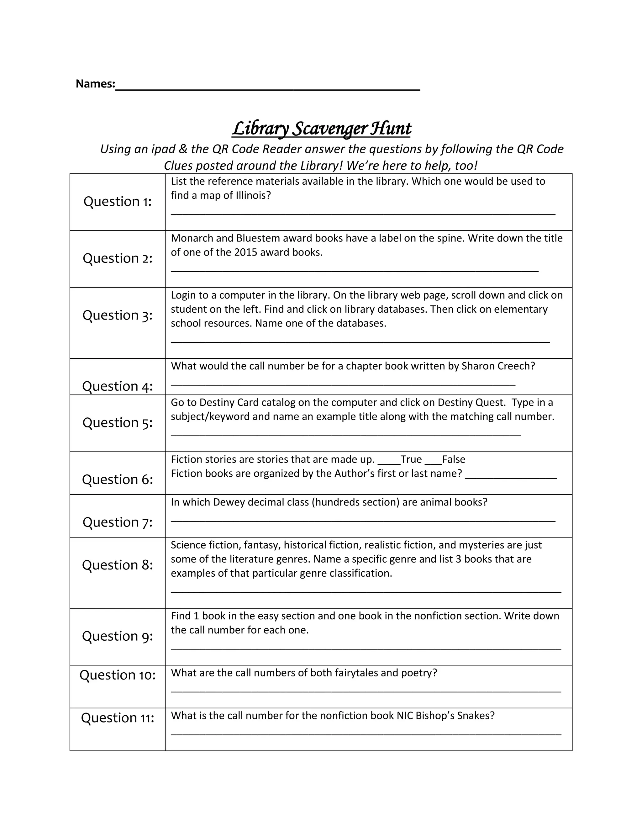 qr code scavenger hunt | PDF