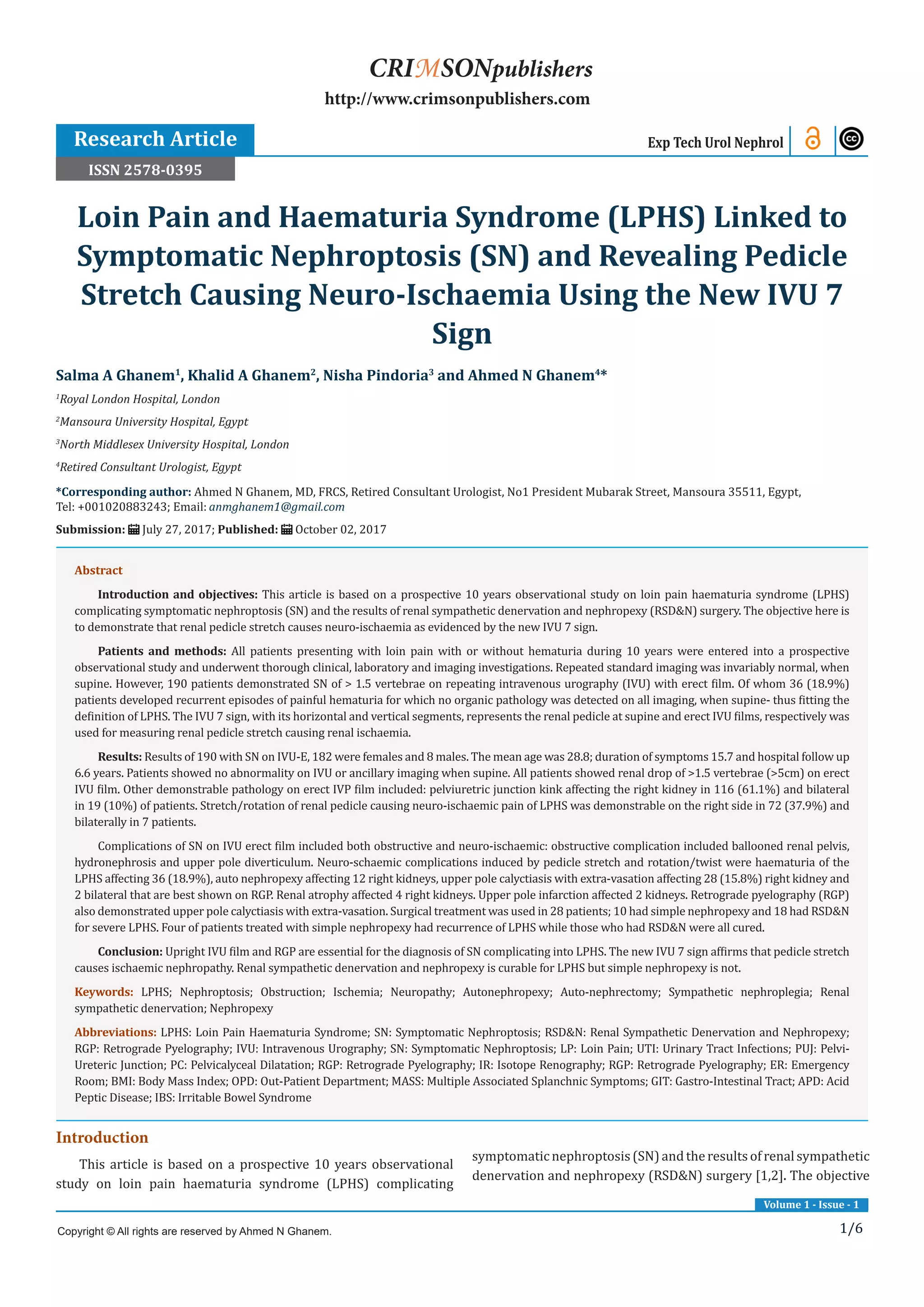 Crimson Publishers-Loin Pain and Haematuria Syndrome (LPHS) Linked to ...